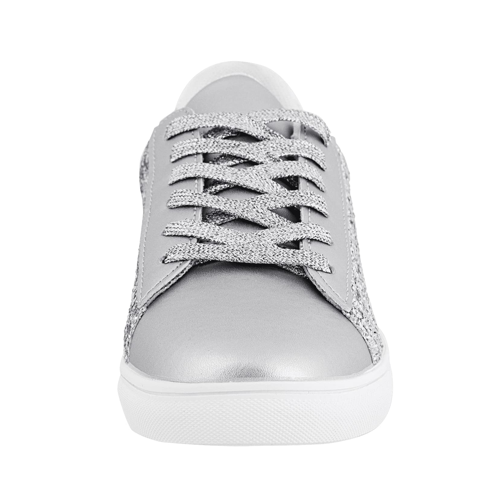 Women's Glitter Shoes Fashion Shiny Sequin Sneakers Tennis Sparkly Shoes Rhinestone Bling Shoes with Lace up(Silver Sequins,9.5)