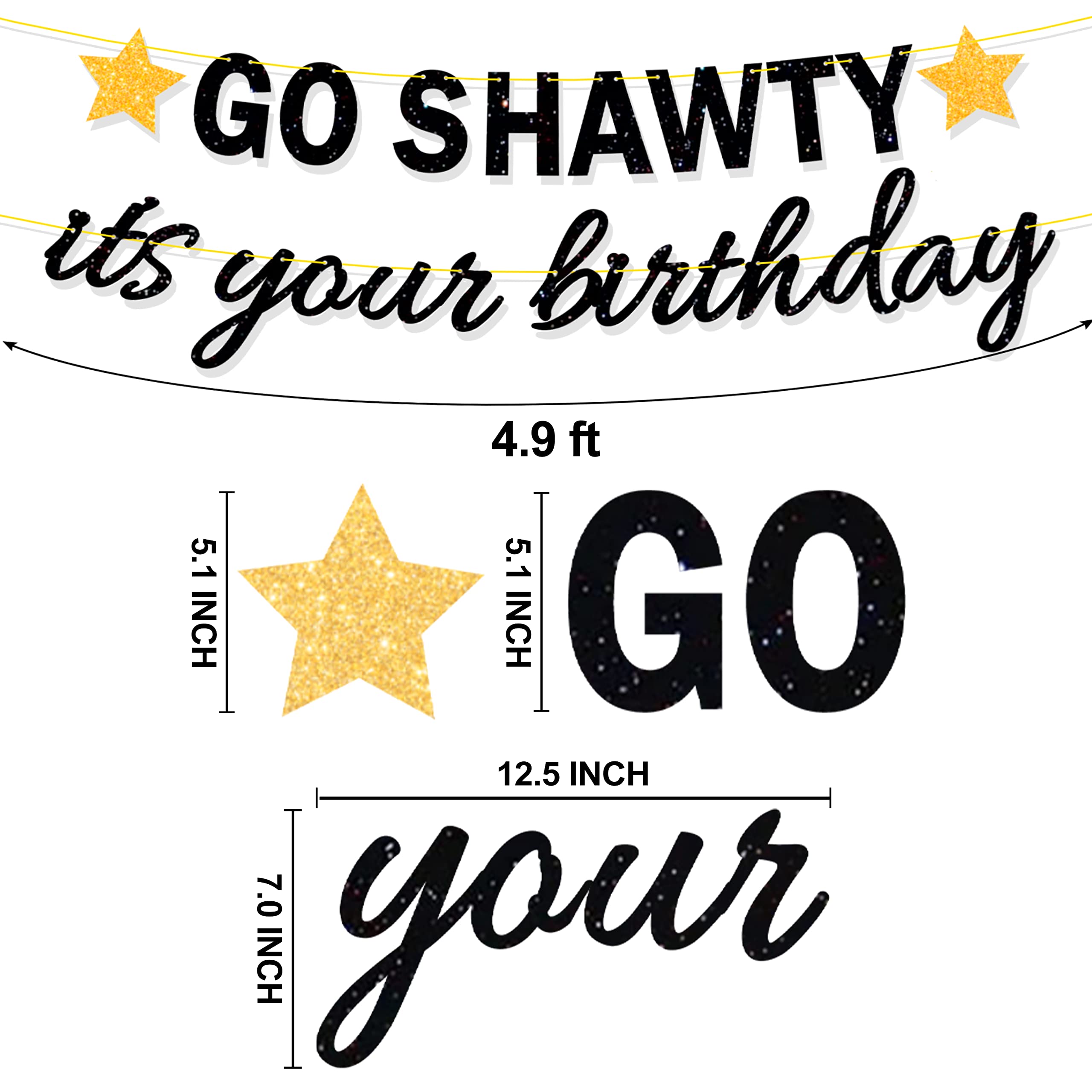 Ushinemi Glitter Go Shawty It's Your Birthday Banner, Rap Hip Hop Birthday Party Decorations, Black Funny Birthday Photo Backdrop