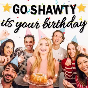 Ushinemi Glitter Go Shawty It's Your Birthday Banner, Rap Hip Hop Birthday Party Decorations, Black Funny Birthday Photo Backdrop