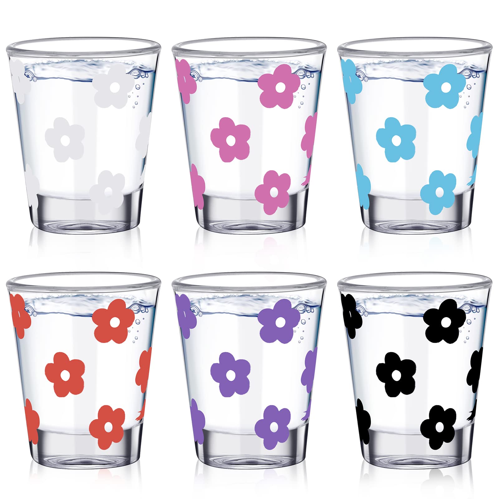 Roshtia 6 Pcs 1.5 oz Cute Shot Glasses Bulk Tequila Shot Glasses Daisy Funny Shot Glasses Glass Shot Cups for Vodka Whiskey Espresso Birthday Bachelorette Party Bride Shower Gifts