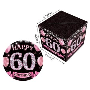 60th Rose Gold Birthday Cards Box - 60 Year Birthday Party Decorations for bday Gift or Money Receiving Card Box, Birthday Activities Supplies - pink011