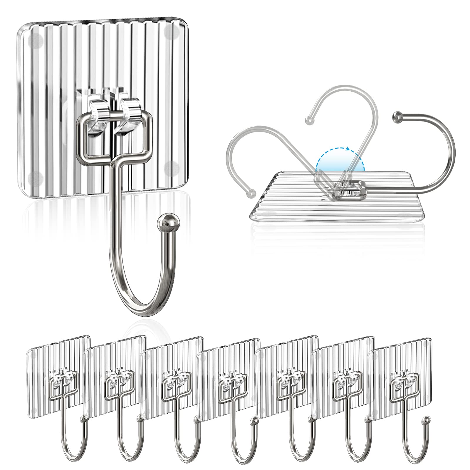 UYCCIMB Acrylic Adhesive Hooks for Hanging Heavy Duty 44lb(Max),Coat and Towel Hooks,Wall Hooks Waterproof and Oilproof for Bathroom,Kitchen and Home Sticky Hooks (Transparent, 8 Pack)