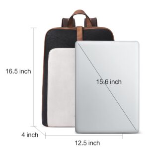 CLUCI Leather Backpack for Women 15.6 inch Laptop Backpack Purse for Women Stylish Work Computer Backpack Casual Daypack Black with Off-white-Brown