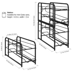 Fogein Mini Soda Can Organizer for Pantry/Refrigerator Pack of 2 Stackable, Soda Can Rack Beverage Dispenser for 221ml/7.5oz Soda Cans, Black