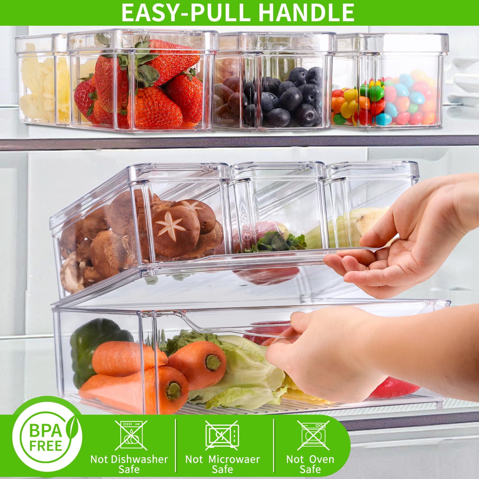 Nibiuht Fridge Organizers and Storage Set - 10 Pack Refrigerator Organizer Bins with Lids, BPA-free Stackable Fruit Container for Refrigerator, Clear Fridge Organization for Food, Vegetable