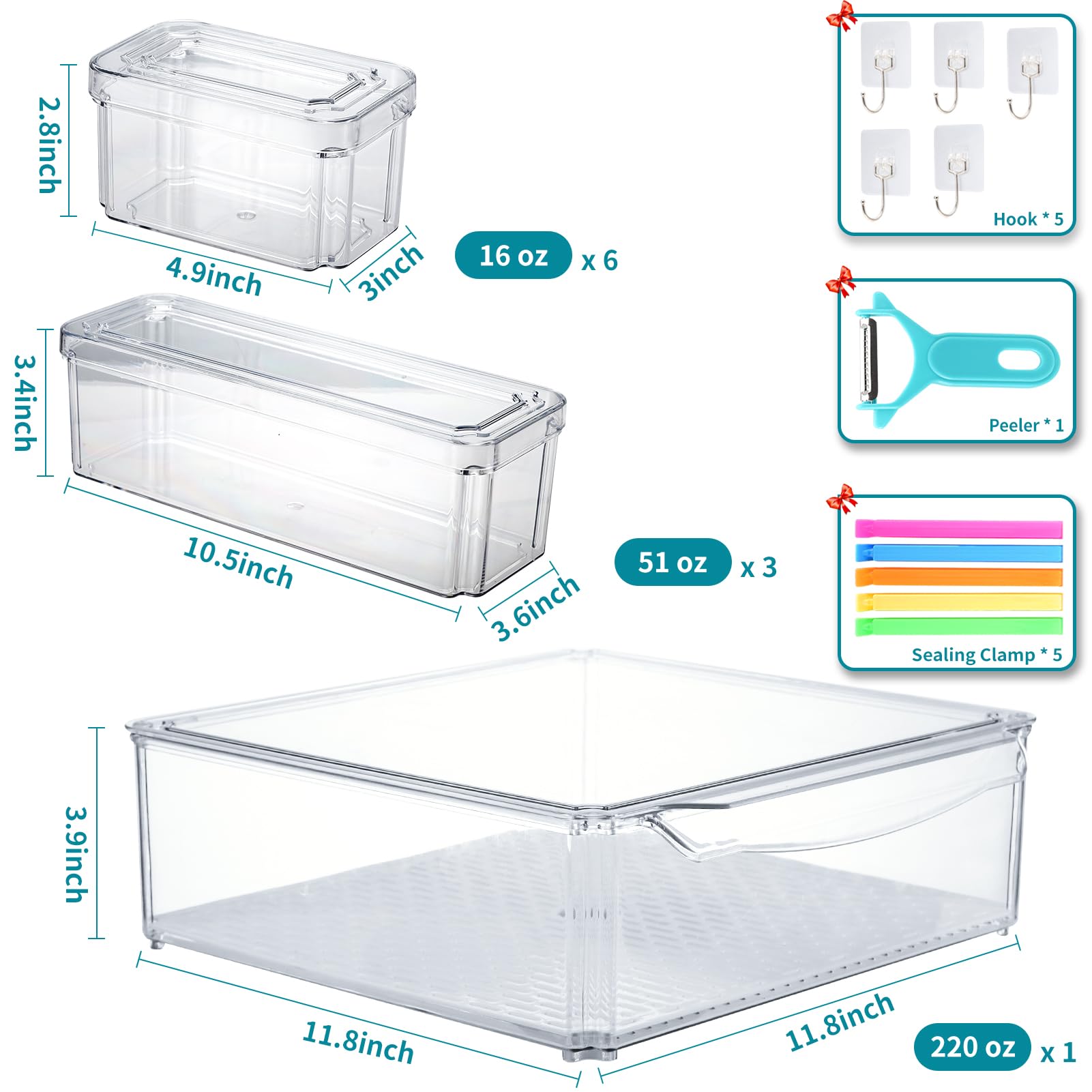 Nibiuht Fridge Organizers and Storage Set - 10 Pack Refrigerator Organizer Bins with Lids, BPA-free Stackable Fruit Container for Refrigerator, Clear Fridge Organization for Food, Vegetable