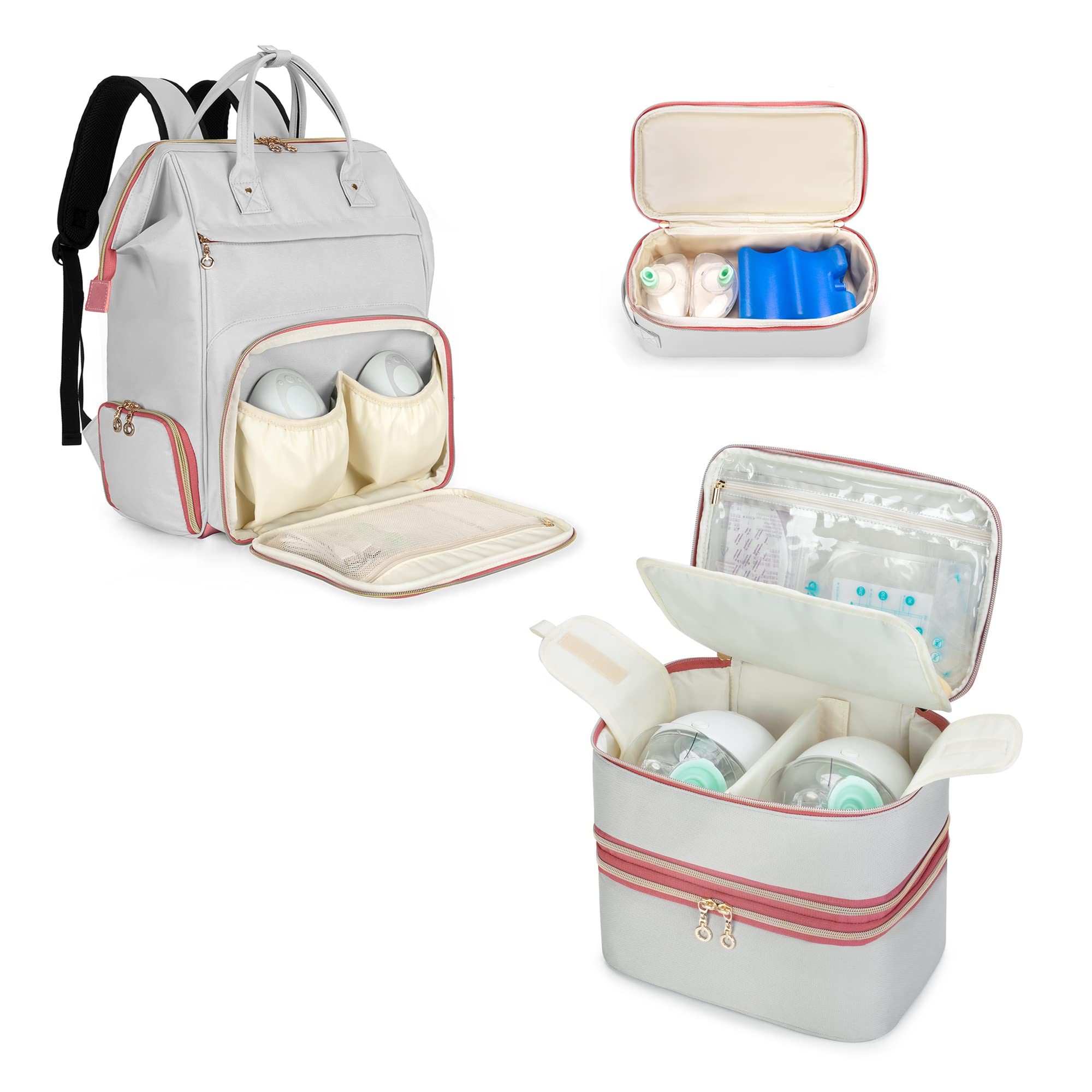 Damero Wearable Breast Pump Bag with Cooler, Compatible with Elvie Breast Pump and Double Layer Breast Pump Carrying Bag with Detachable Design and Waterproof Mat Bundle