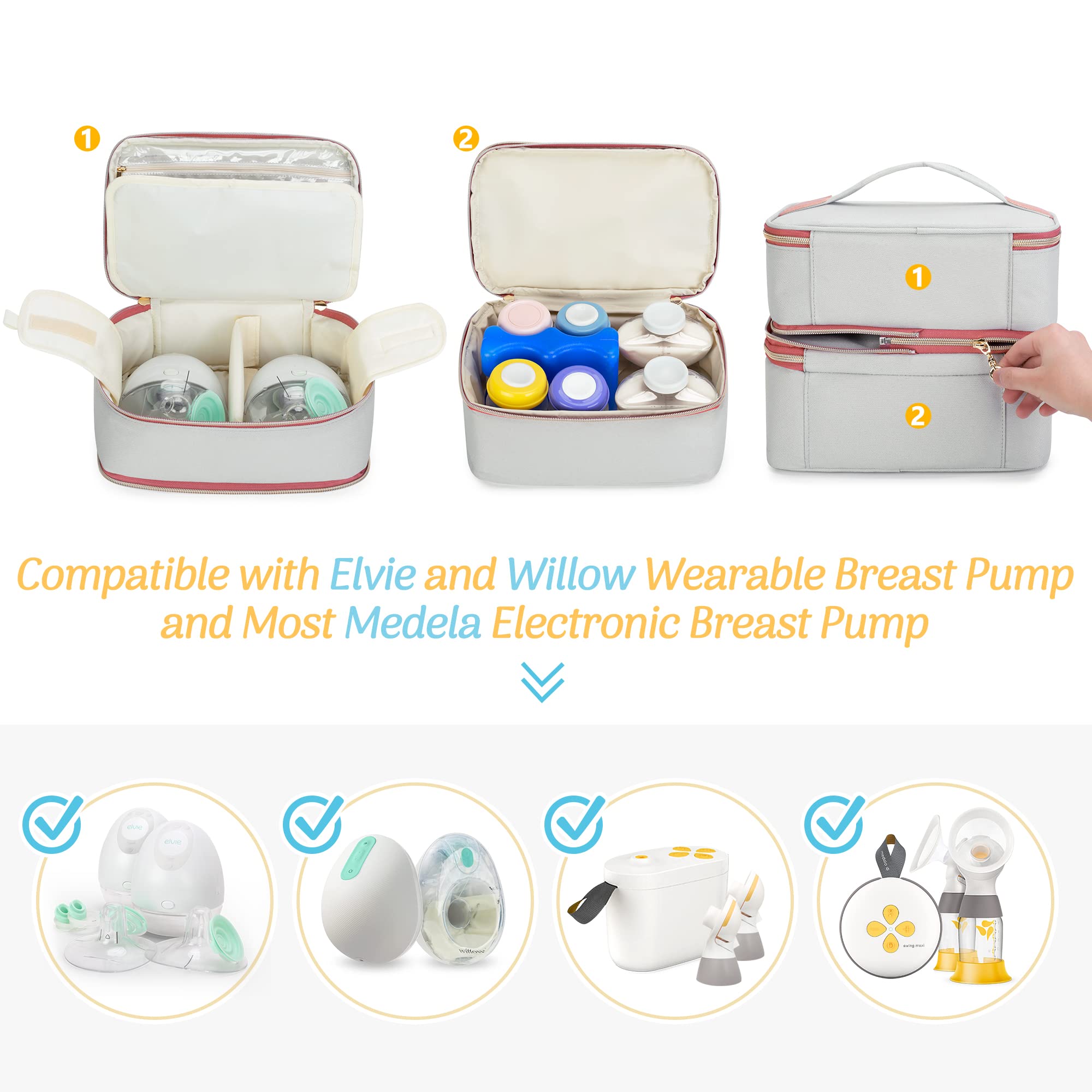 Damero Wearable Breast Pump Bag with Cooler, Compatible with Elvie Breast Pump and Double Layer Breast Pump Carrying Bag with Detachable Design and Waterproof Mat Bundle