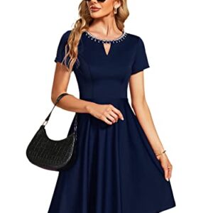 Ever-Pretty Women's Plus Size Rrhinestone Neckline Short Sleeves A-Line Mini Graduation Dresses Navy Blue 3XL