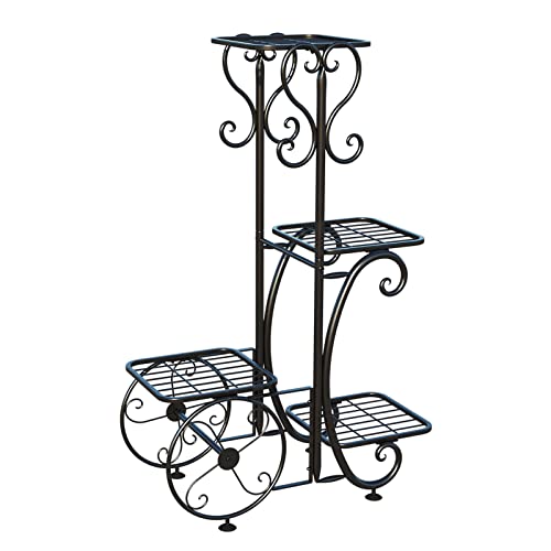 YisanCrafts 4 Tier Metal Plant Stand Shelf Rack Indoor Outdoor Multiple Black Tall Corner Flower Pot Holder Stands Tiered Wrought Iron Planter Shelves for Patio Living Room Balcony Office