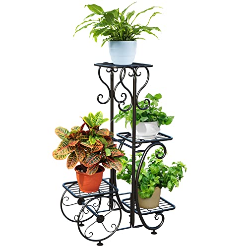 YisanCrafts 4 Tier Metal Plant Stand Shelf Rack Indoor Outdoor Multiple Black Tall Corner Flower Pot Holder Stands Tiered Wrought Iron Planter Shelves for Patio Living Room Balcony Office