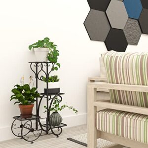 YisanCrafts 4 Tier Metal Plant Stand Shelf Rack Indoor Outdoor Multiple Black Tall Corner Flower Pot Holder Stands Tiered Wrought Iron Planter Shelves for Patio Living Room Balcony Office