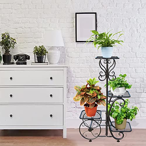 YisanCrafts 4 Tier Metal Plant Stand Shelf Rack Indoor Outdoor Multiple Black Tall Corner Flower Pot Holder Stands Tiered Wrought Iron Planter Shelves for Patio Living Room Balcony Office