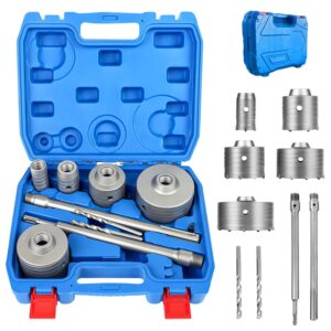 dehuiwi 9pcs masonry hole saw, concrete hole saw kit 4 inch sds plus max bit shank for cement brick wall, carbide hole saw kit 30 40 65 80 100 mm, diamond drill core bit for brick, cement, stone