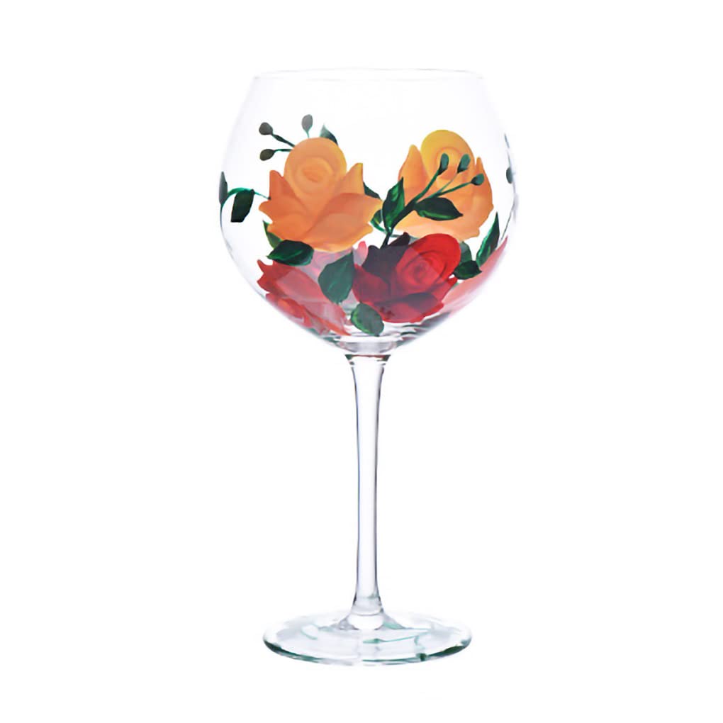 WAIT FLY Flower Hand-painted Artisan Wine Glasses Large Goblet for Party Wedding Home-Rose-21 OZ