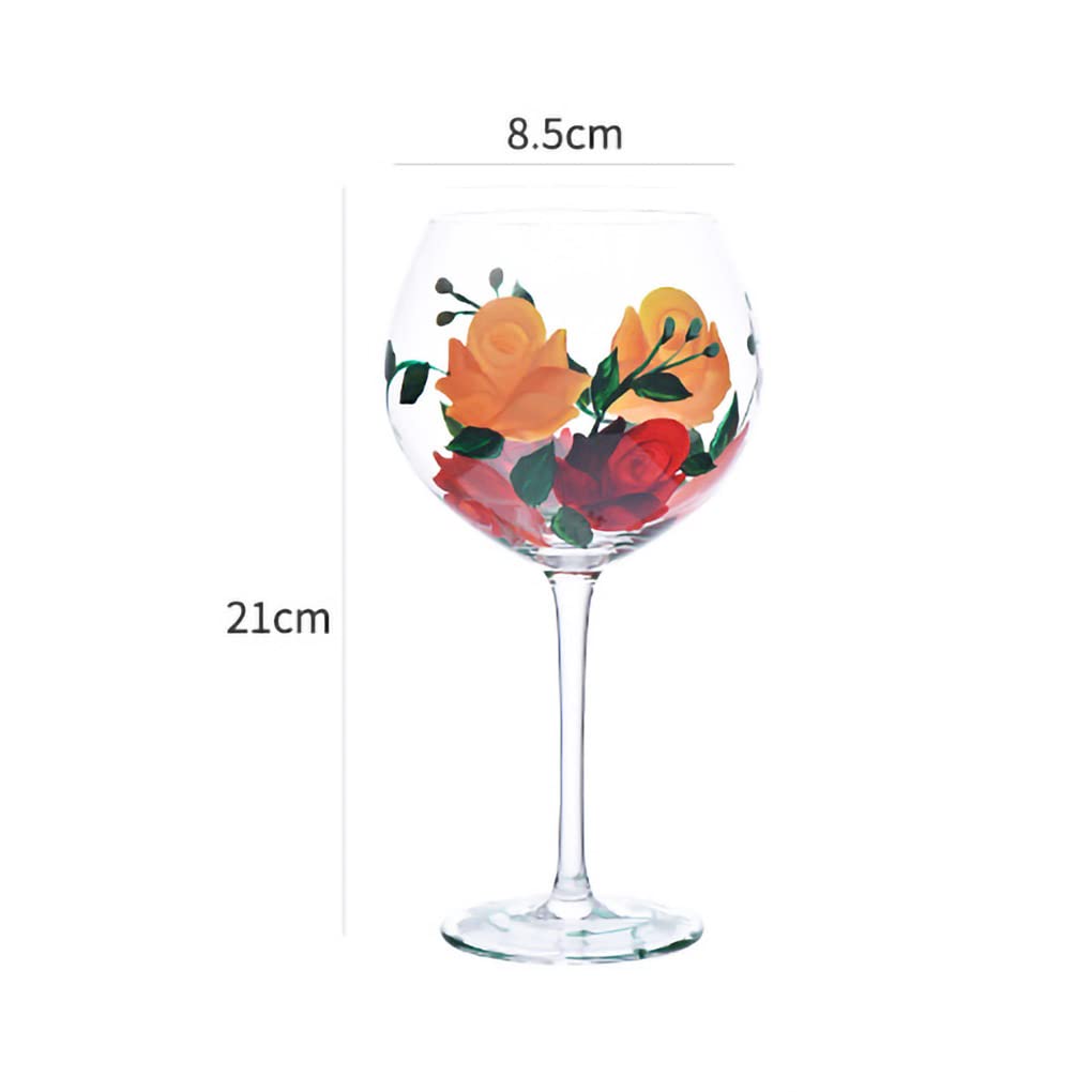 WAIT FLY Flower Hand-painted Artisan Wine Glasses Large Goblet for Party Wedding Home-Rose-21 OZ