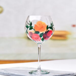 WAIT FLY Flower Hand-painted Artisan Wine Glasses Large Goblet for Party Wedding Home-Rose-21 OZ