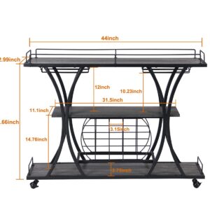 PAG Freestanding Floor Wine Rack with Wine Glass Holder,3 Tier Coffee Bar Cabinet for Home/Kitchen/Living Room/Dining Room,Dark Gray