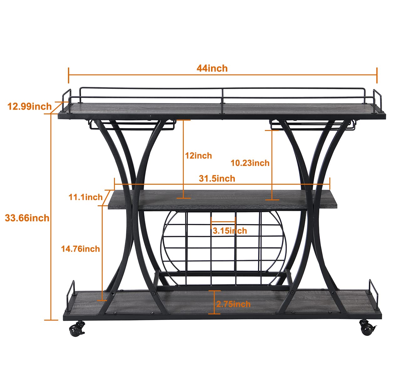 PAG Freestanding Floor Wine Rack with Wine Glass Holder,3 Tier Coffee Bar Cabinet for Home/Kitchen/Living Room/Dining Room,Dark Gray