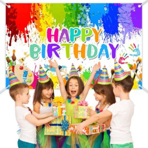 Avezano Paint Birthday Banner Boy and Girl Graffiti Art Birthday Party Decorations Painting Theme Happy Birthday Photo Backdrop 70.8 x 43.3 Inch Background for Kids