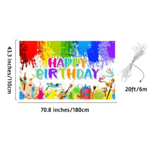 Avezano Paint Birthday Banner Boy and Girl Graffiti Art Birthday Party Decorations Painting Theme Happy Birthday Photo Backdrop 70.8 x 43.3 Inch Background for Kids