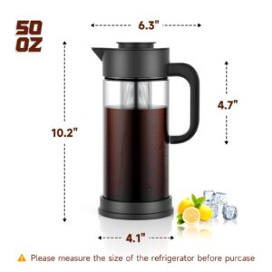 COPOTEA Cold Brew Coffee Maker, 50oz/1.5L Iced Coffee Maker and Ice Tea Brewer for Fridge with Removable Stainless Steel Brewer Filter