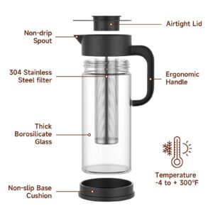 COPOTEA Cold Brew Coffee Maker, 50oz/1.5L Iced Coffee Maker and Ice Tea Brewer for Fridge with Removable Stainless Steel Brewer Filter