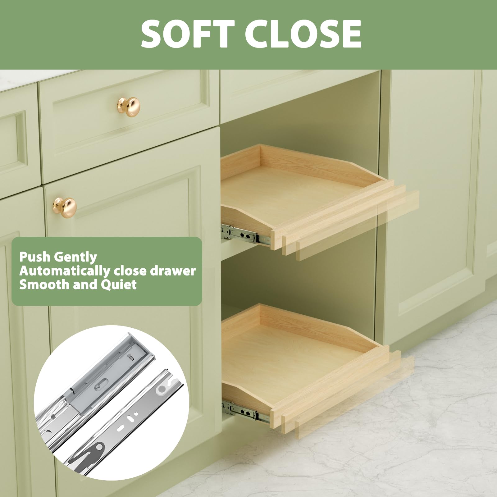 ROOMTEC Soft Close Pull Out Cabinet Organizer 25-1/2" W x 21" D Cabinet Organizer Wood Slide Out Shelves Cabinet Storage and Organizer for Kitchens and Pantry