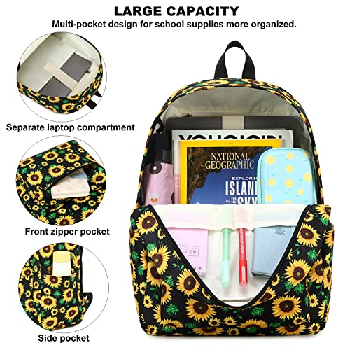 Esfoxes Sunflower Girls Backpack for Elementary Middle School, Kids Teens School Bag Women College Bookbag Laptop Backpacks