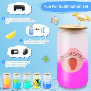 Sublimation Glass Cups with Bamboo Lid and Straw,16oz Gradient Color Can Glasses with Lid and Straw,Cute Glass Cup with Bamboo Lid and Straw,Iced Coffee Cups&Beer Glasses&Soda Drinking Tumbler Gift