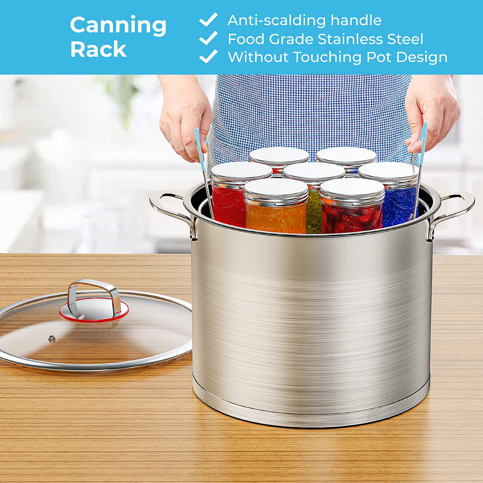 Pisol Canning Supplies Starter Kit, Canning Tools Set with Kitchen Funnel, 4 Sizes Spout and 2 Sizes Strainers, Canning Rack, Kitchen Tongs, Jar Lifter, Jar Wrench, Bubble Popper and Lid Lifter