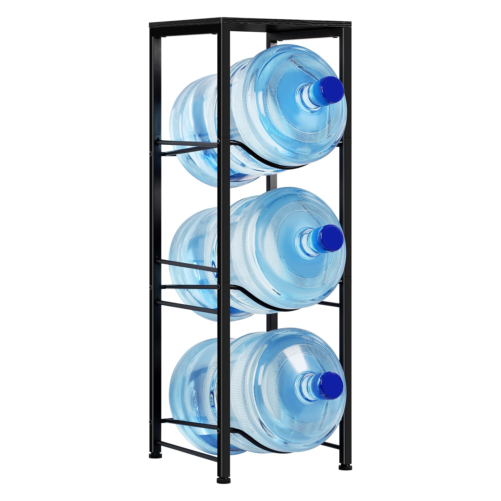 MOOACE 5 Gallon Water Bottle Holder, 3-Tier Water Jug Rack Detachable Water Bottle Dispenser Stand Organizer with Storage Shelf for Kitchen, Office, Living Room, Black