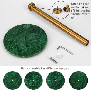 HESHIBI Paper Towel Holder Countertop with 7" Weighted Green Marble Base - Retro Free Standing Paper Roll Holder, Brushed Gold Stainless Steel Stand Paper Towel Holder for Kitchen and Bathroom