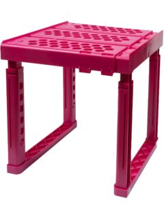 piffny locker organizer shelf， adjustable width and height, stackable, ideal locker shelf for school, office, gym lockers, or even kitchen cabinets & under sink organization (magenta)