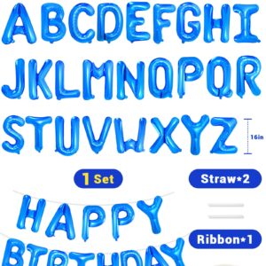 Gojmzo Personalized Name Happy Birthday Banner Decorations Blue Happy Birthday Sign Balloon Letter Balloons 2 Sets A-Z 16'' Mylar Foil Birthday Party Decorations for Kids, Women, Men, Blue