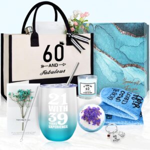 60th birthday gifts for women, happy 60 birthday presents gift ideas for woman mom grandma friends sister, funny 60 year old gifts baskets box from mothers daughter wife her, unique bag wine bday gift