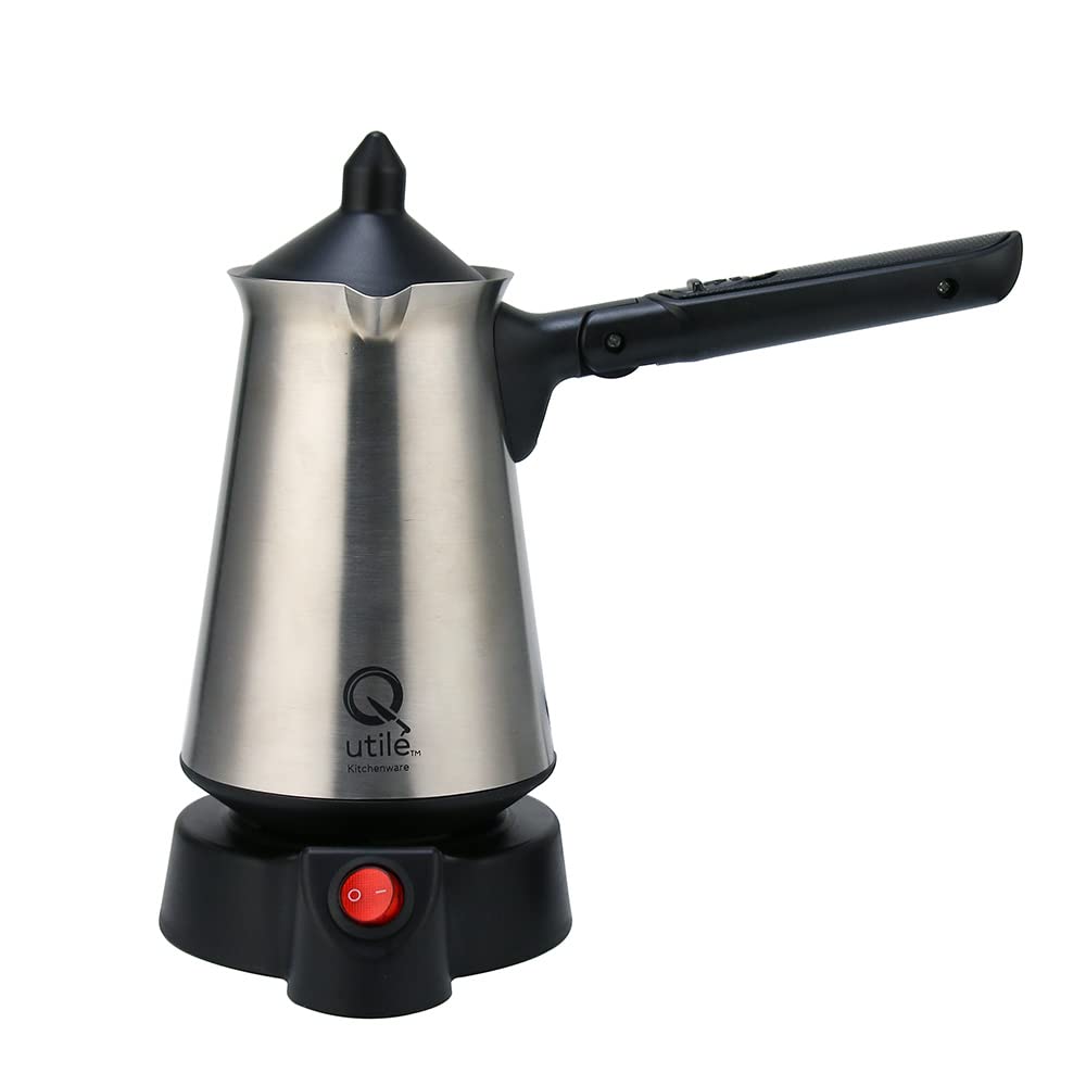 Utilé 20 oz Stainless Steel Electric Turkish Coffee Maker | 1-4 Cups 120V Electric Kettle | Cool-Touch Long Moveable Handle | Low Watt Turkish Coffee Pot | Brew Coffee in 3-5 Minutes