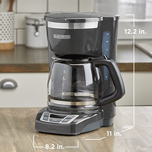 BLACK+DECKER 12-Cup Digital Coffee Maker, CM1165GY, Programmable, Washable Basket Filter, Sneak-A-Cup, Auto Brew, Water Window, Keep Hot Plate, Grey