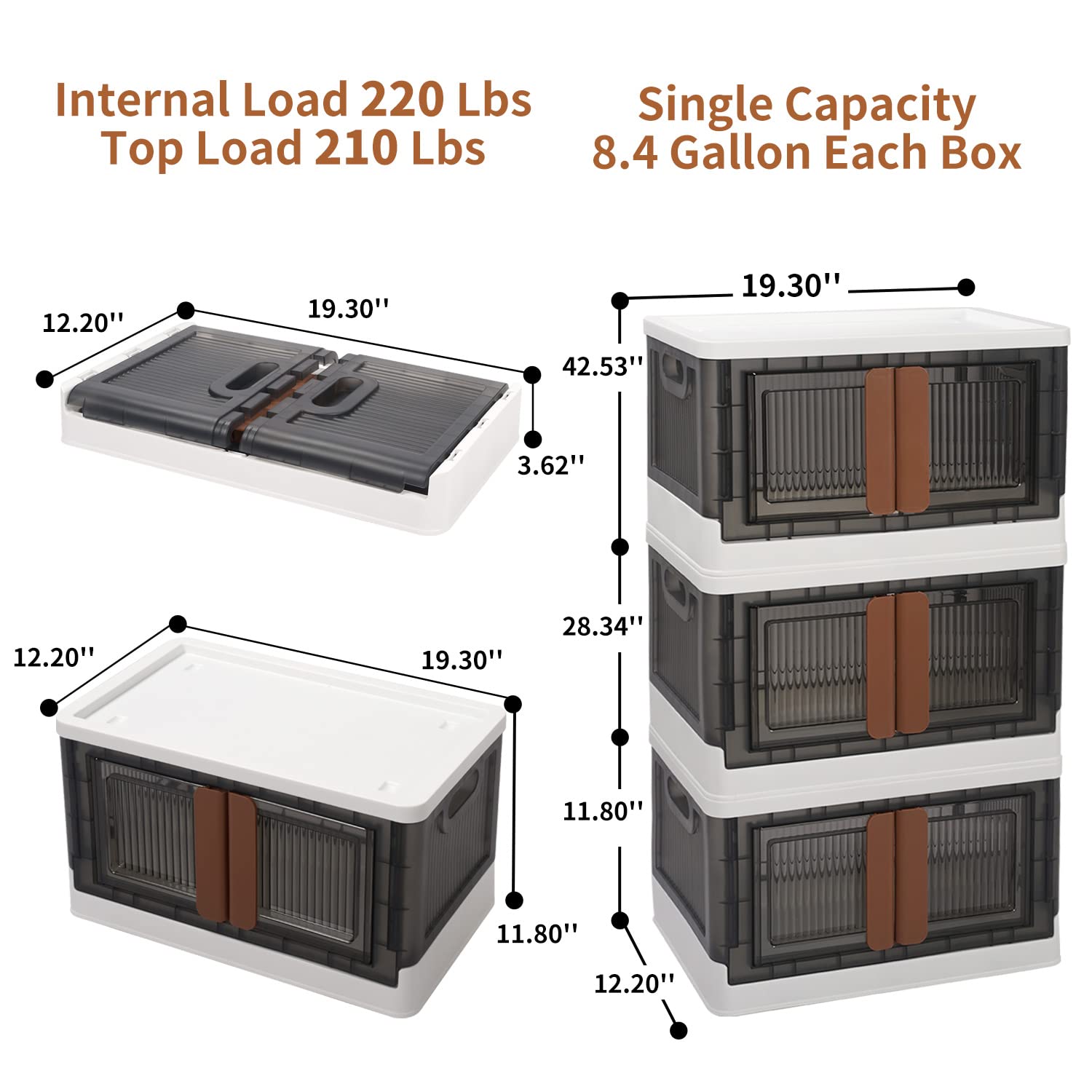 Storage Bins with Lids, Collapsible Plastic Storage Containers for Closet Organizers and Storage, Stackable Storage Bins with Wheels, Folding Storage Boxes Set, Christmas Organization (8.4Gal-3Pack)