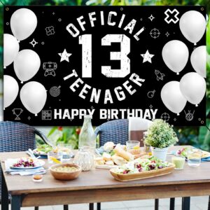 HTDZZI 13th Birthday Backdrop Banner, Happy 13th Birthday Decoration for Boys Girls, Official Teenager 13 Birthday Party Yard Sign, 13 Year Old Birthday Photo Booth Props Decor, Fabric, Black White