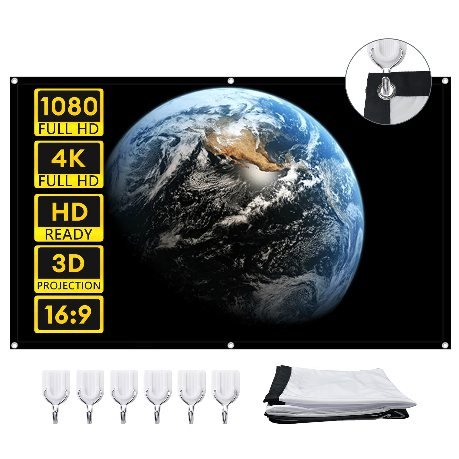 100 inch Projection Screen, 16:9 Foldable Anti-Crease Portable Projector 4K Movies Screens Indoor Outdoor Projection Video Projector Screen for Home, Party, Office, Classroom