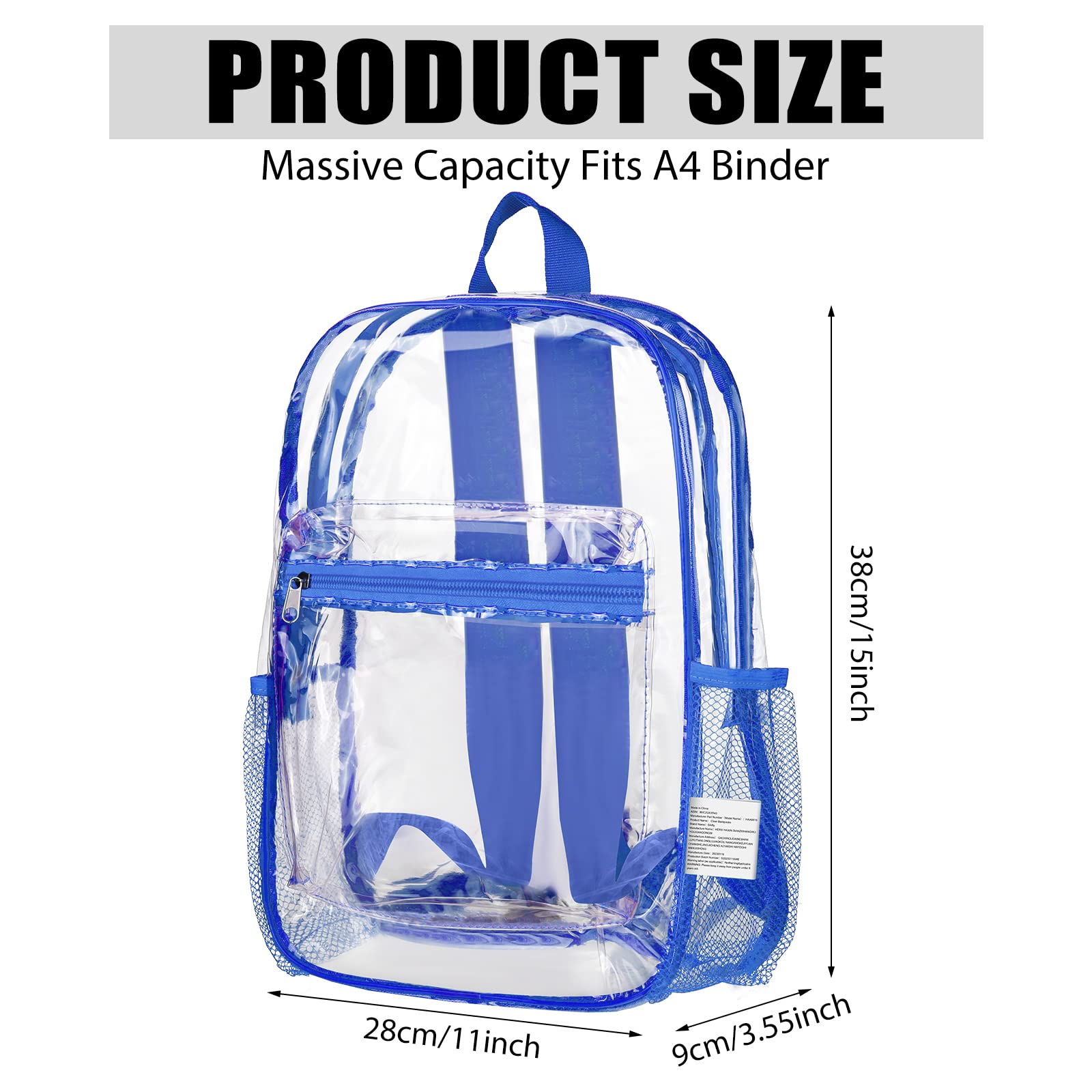 Silkfly 24Pack Clear Backpacks Bulk PVC Transparent Bookbags Heavy Duty See Through Bags with Pockets for Stadium Work Travel (15 x 11 x 3.6 Inches)