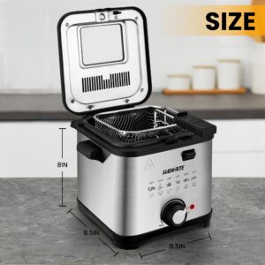 SUEWRITE Electric Deep Fryer, 1.5 Liters/1.6 Qt. Oil Capacity, Small Deep Fryer with Basket for Home Use, Cool Touch Sides Easy to Clean, Nonstick Basket