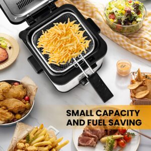 SUEWRITE Electric Deep Fryer, 1.5 Liters/1.6 Qt. Oil Capacity, Small Deep Fryer with Basket for Home Use, Cool Touch Sides Easy to Clean, Nonstick Basket