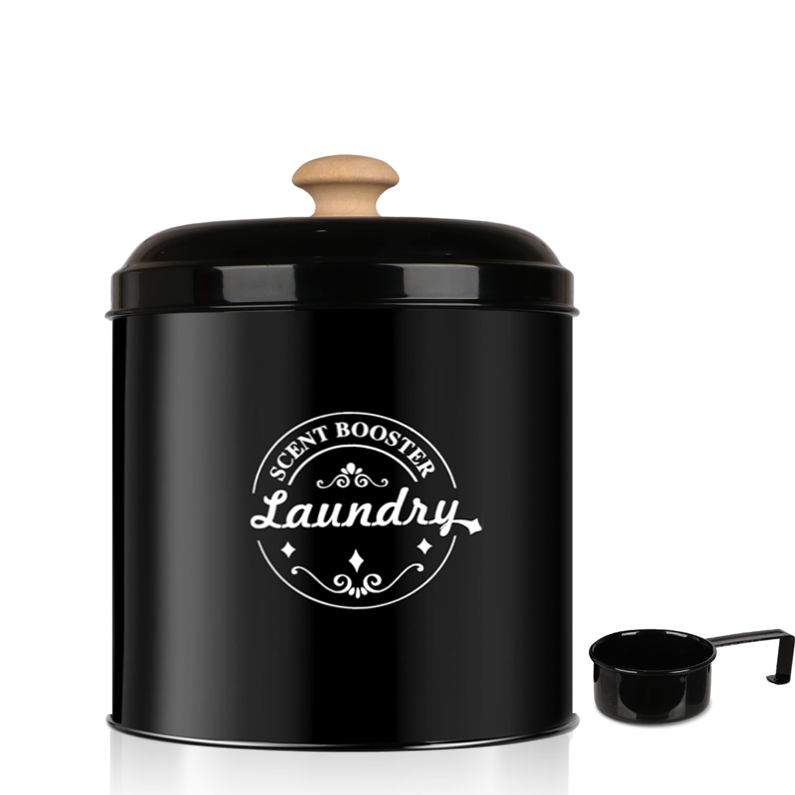 Laundry Scent Booster Beads Dispenser Container for Laundry Room Organization. Laundry Containers for Organizing with Lid. Metal Farmhouse Laundry Room Decor. Laundry Dispenser for Detergent (Black)