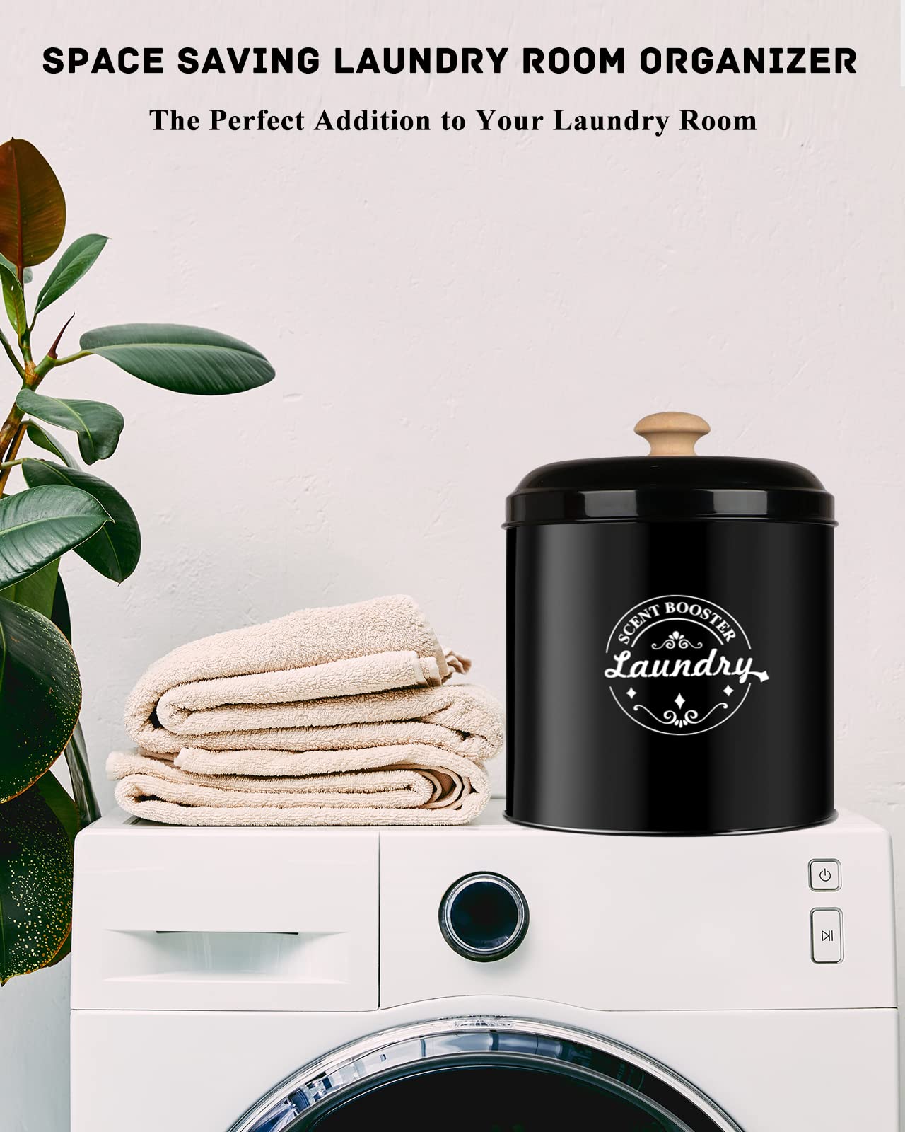 Laundry Scent Booster Beads Dispenser Container for Laundry Room Organization. Laundry Containers for Organizing with Lid. Metal Farmhouse Laundry Room Decor. Laundry Dispenser for Detergent (Black)