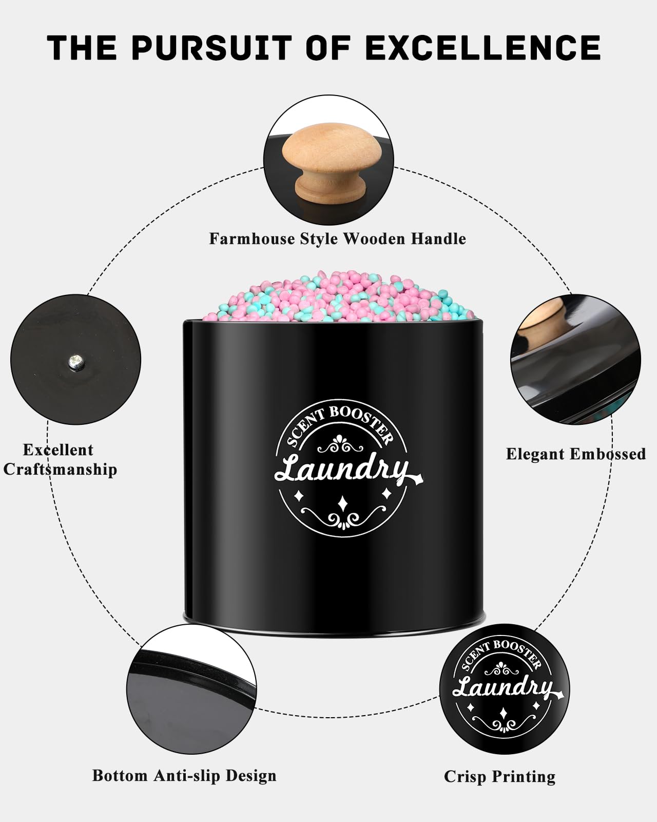 Laundry Scent Booster Beads Dispenser Container for Laundry Room Organization. Laundry Containers for Organizing with Lid. Metal Farmhouse Laundry Room Decor. Laundry Dispenser for Detergent (Black)