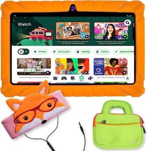 contixo v8 tablet for kids and h1-fox kid's fleece headphones (fox) bundle, come with sleeve bag,learning tablet, parental control family link