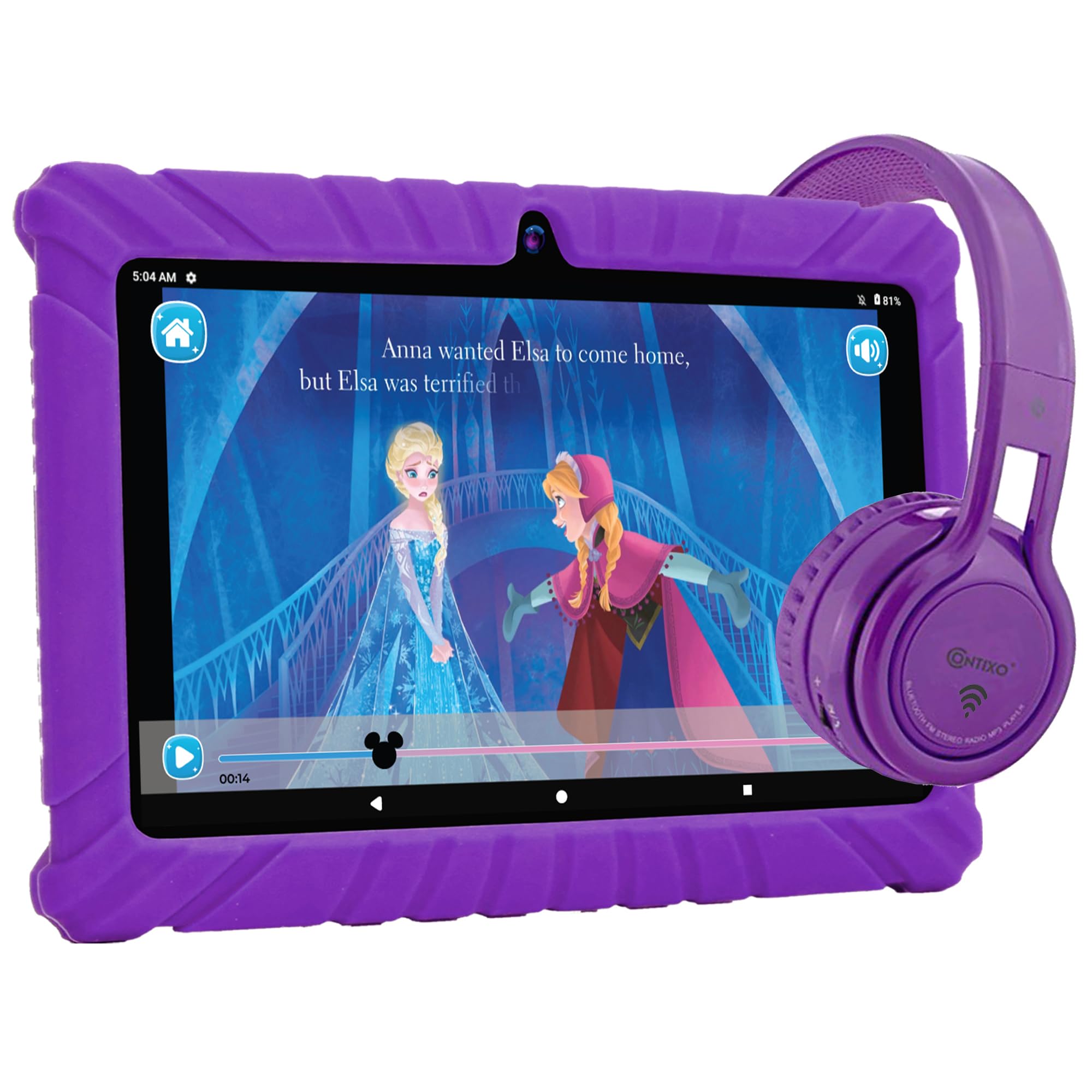 Contixo Kids Tablet, V8 Tablet for Kids and KB-2600 Kids Foldable Wireless Bluetooth Headphone Bundle, Learning Tablet, Parental Control Family Link - Purple