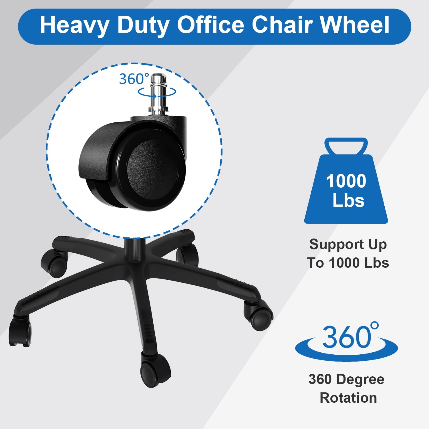 Office Chair Wheels Replacement, 5 Pcs 2 Inch Office Chair Casters Heavy Duty, Computer Desk Chair Wheel Safe Mute Rotating Rubber Wheels for Wood Floors and Carpet, Universal Size Fits 99% by Aisuly